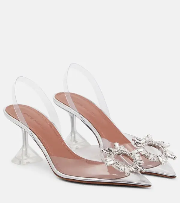 Amina Muaddi Begum Embellished Slingback Pumps - Transparent