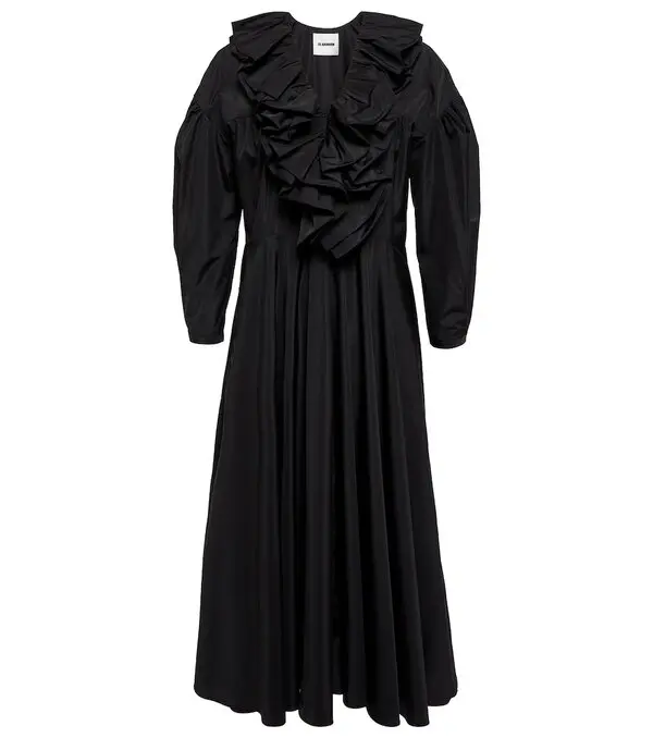 JIL SANDER Ruffle-trimmed Midi Dress - Black