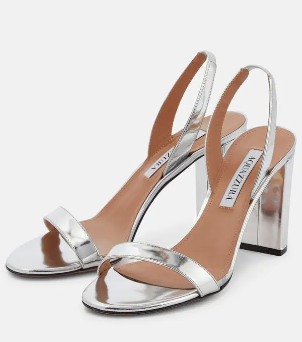AQUAZZURA So Nude 85 Metallic Leather Sandals - Silver