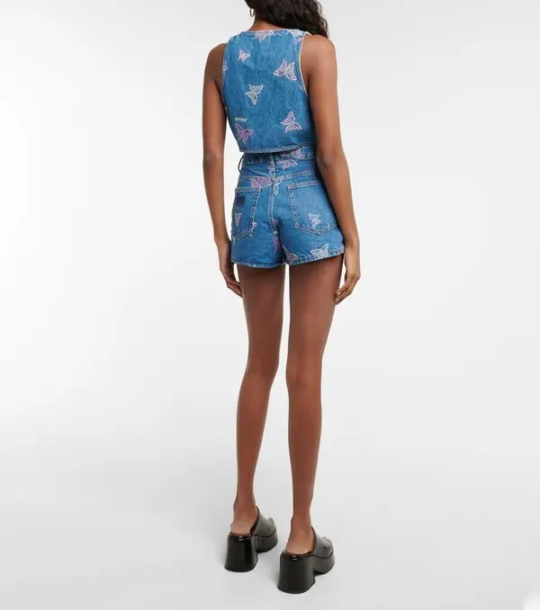 GANNI Embroidered Denim Crop Top