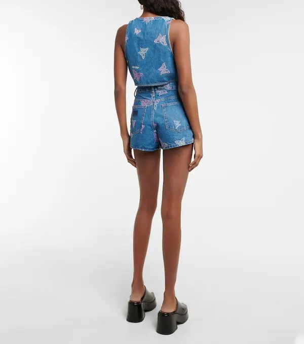 GANNI Embroidered Denim Crop Top