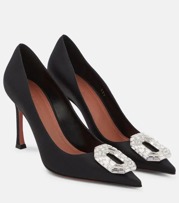 Amina Muaddi Camelia Satin Pumps - Black