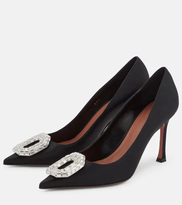 Amina Muaddi Camelia Satin Pumps - Black