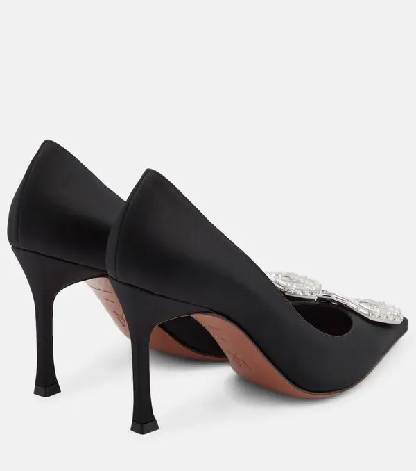 Amina Muaddi Camelia Satin Pumps With Embellished Detail