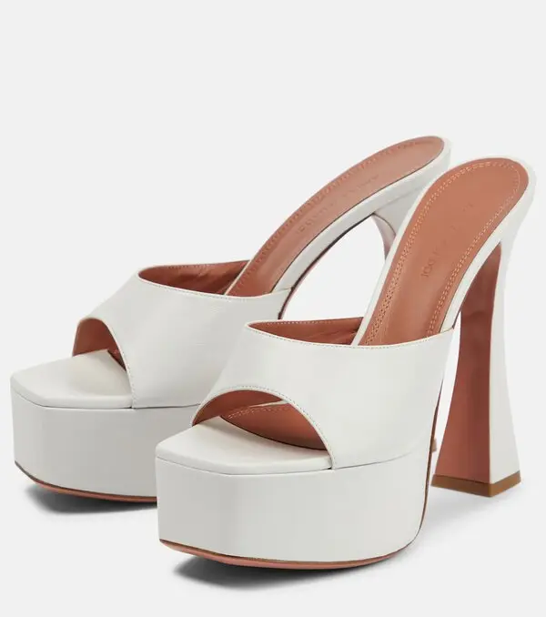 Amina Muaddi Dalida Leather Platform Mules