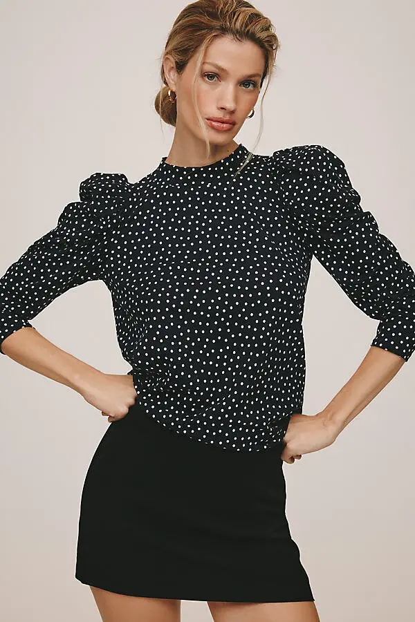 NATION LOS ANGELES Puff-sleeve Top - Cabana Polka Dot
