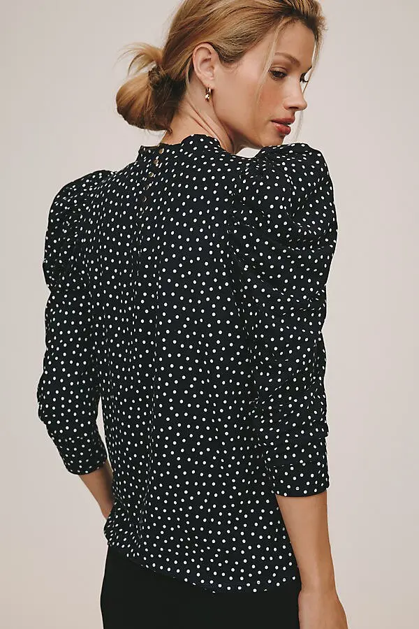 NATION LOS ANGELES Puff-sleeve Top - Cabana Polka Dot