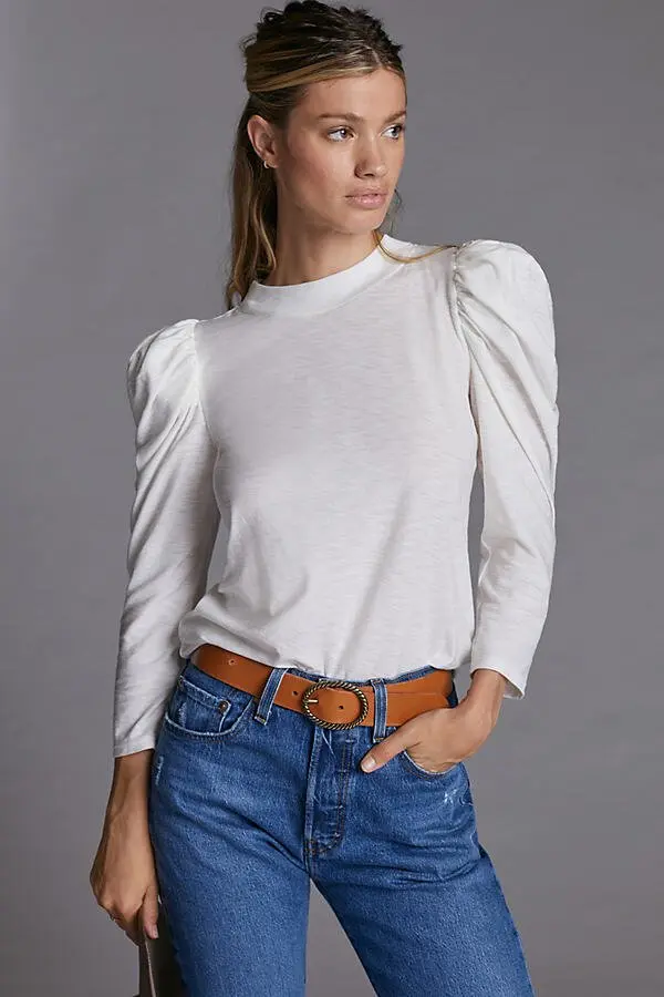 NATION LOS ANGELES Zeta Puff-sleeve Top - White