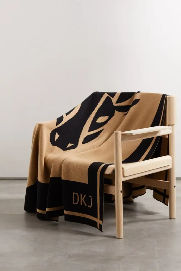 DIANE KORDAS Bull Reversible Jacquard-knit Merino Wool Throw - Brown