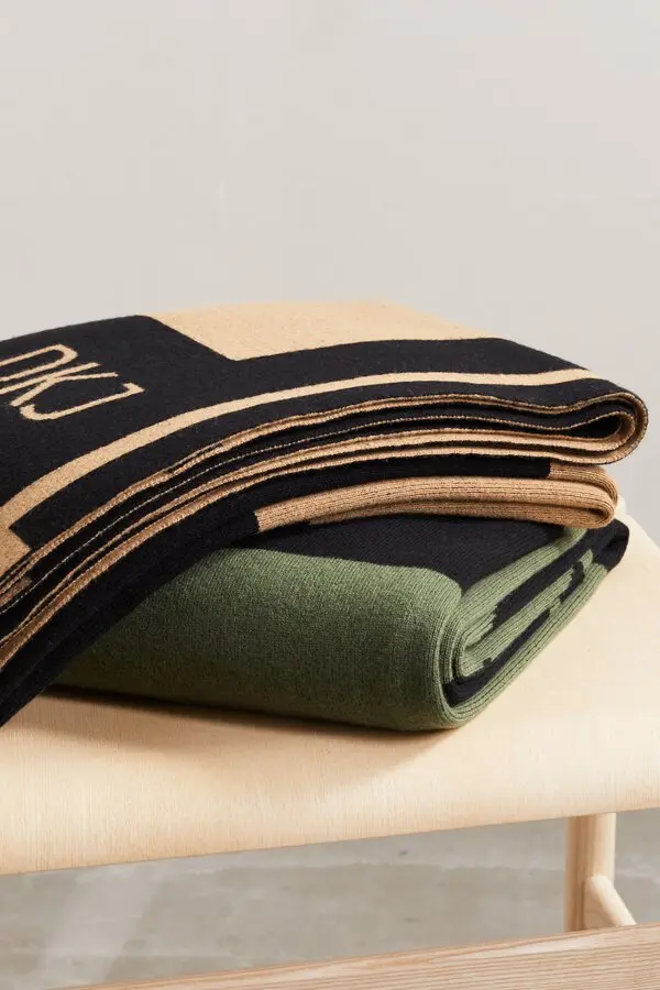 DIANE KORDAS Bull Reversible Jacquard-knit Merino Wool Throw