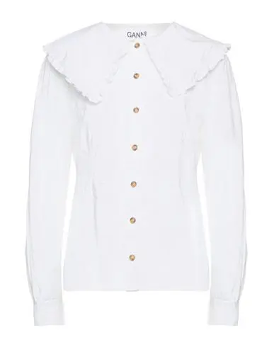 GANNI Organic Cotton Ruched Shirt With Ruffles