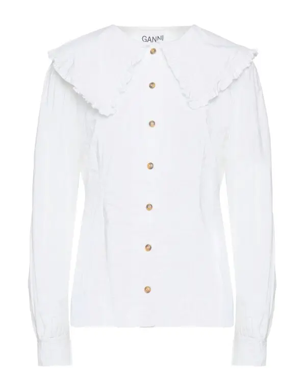 GANNI Organic Cotton Ruched Shirt With Ruffles