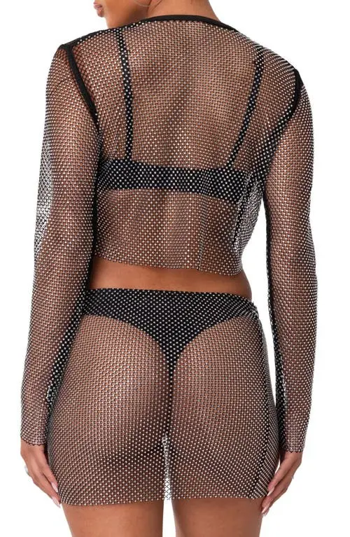 EDIKTED Embellished Sheer Fishnet Crop Top