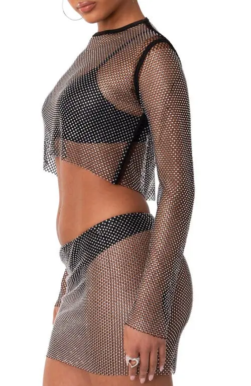 EDIKTED Embellished Sheer Fishnet Crop Top