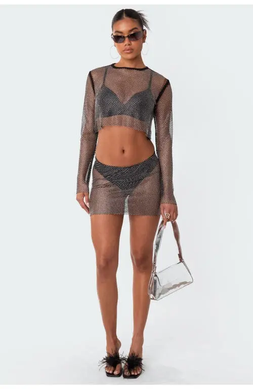 EDIKTED Embellished Sheer Fishnet Crop Top