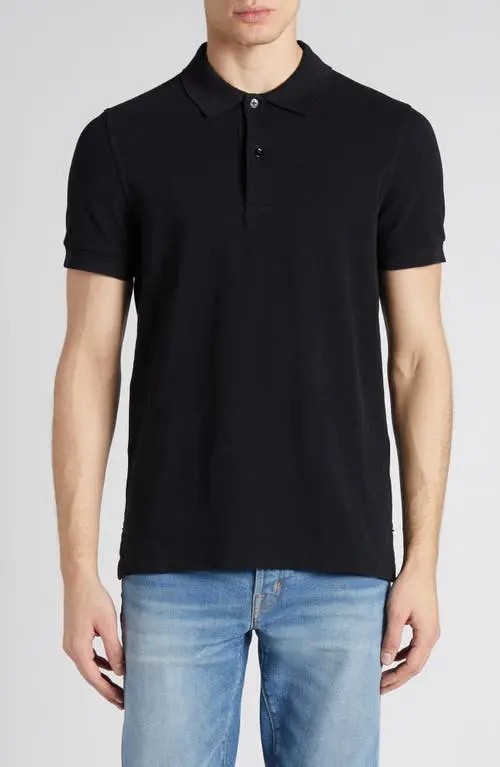 TOM FORD Short Sleeve Cotton Piqué Polo - Black
