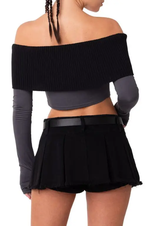 EDIKTED Alma Off-the-shoulder Mixed Media Crop Top