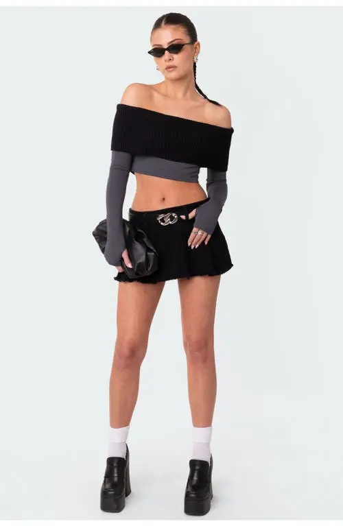EDIKTED Alma Off-the-shoulder Mixed Media Crop Top