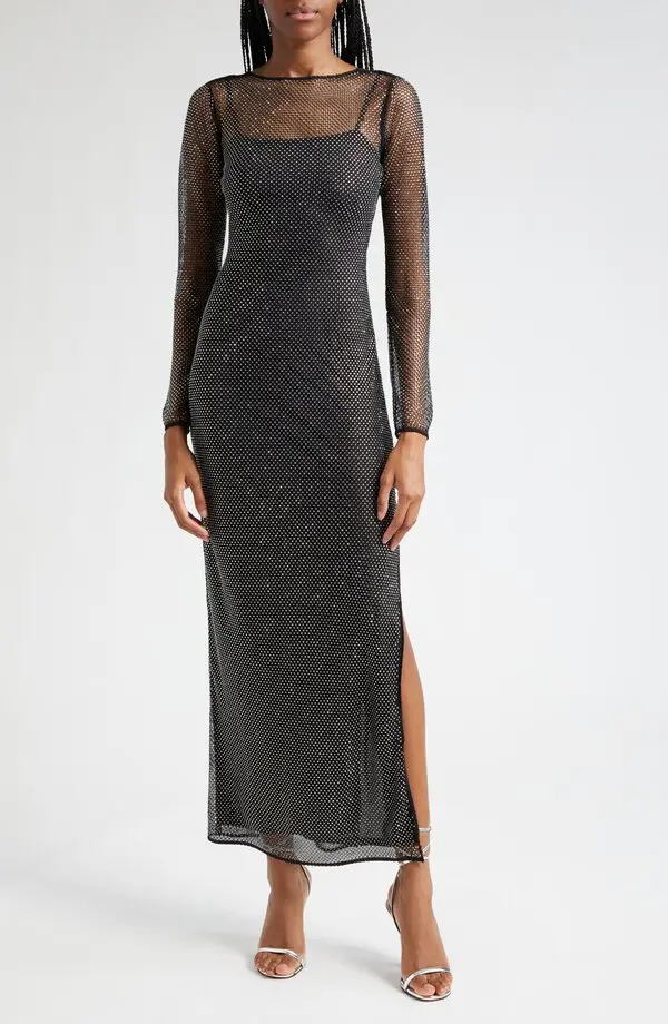 Ramy Brook Lulu Long Sleeve Metallic Mesh Dress - Black Stud