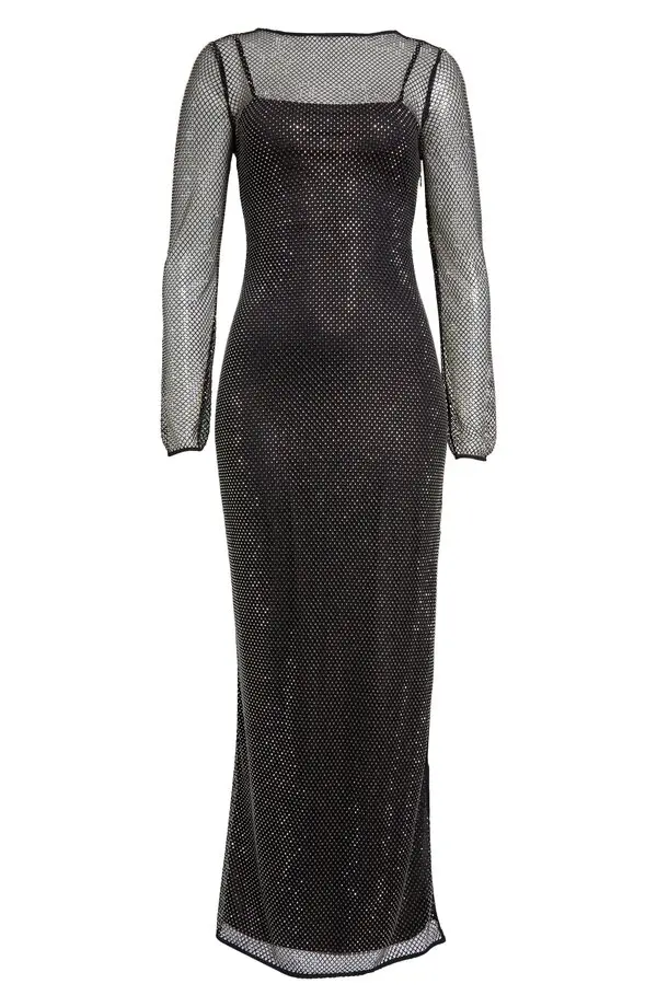 Ramy Brook Lulu Long Sleeve Metallic Mesh Dress - Black Stud