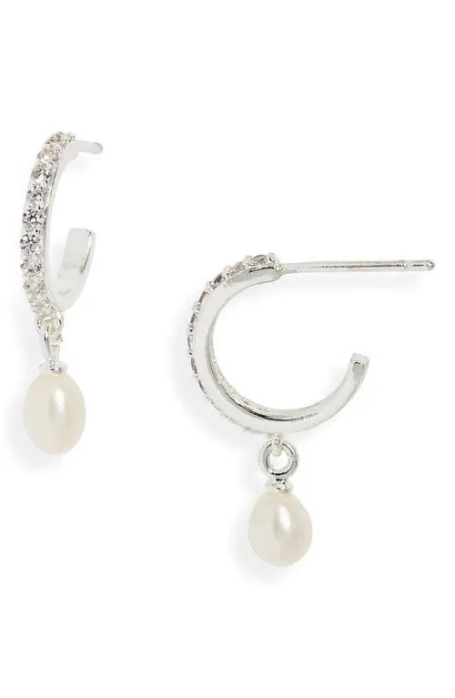 Estée Lauder Pearl Charm Cubic Zirconia Hoop Earrings - Silver