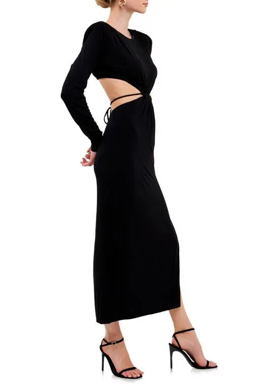 GREY LAB Cutout Waist Long Sleeve Dress - Black