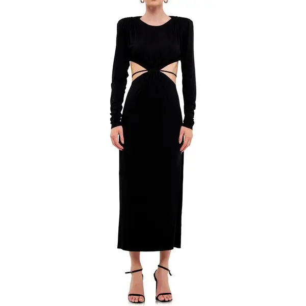 GREY LAB Cutout Waist Long Sleeve Dress - Black