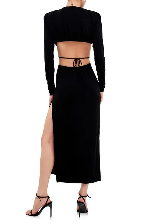GREY LAB Cutout Waist Long Sleeve Dress - Black