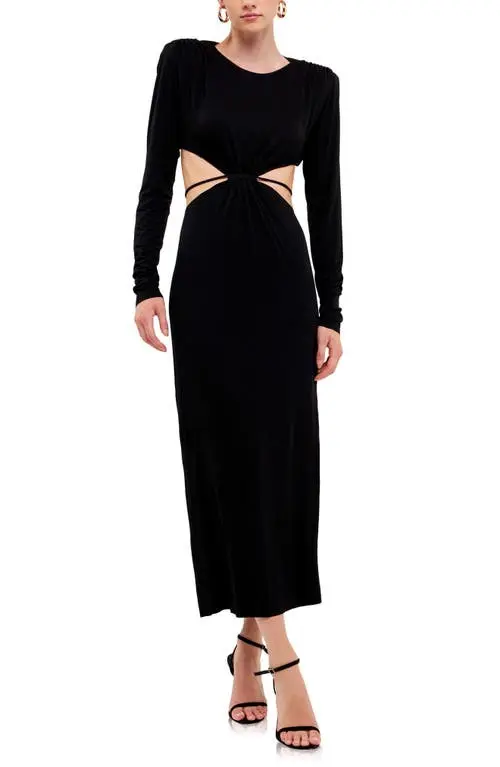 GREY LAB Cutout Waist Long Sleeve Dress - Black