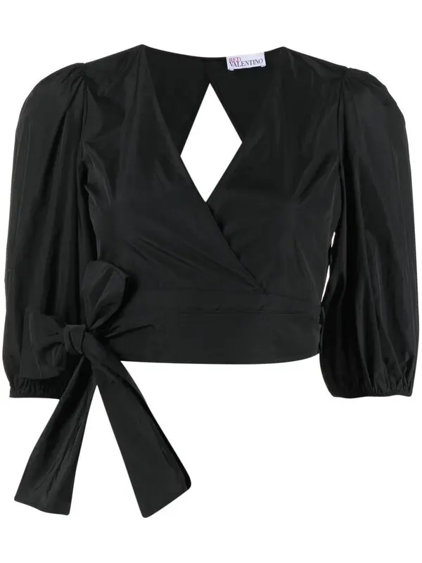 Red Valentino V-neck Cropped Wrap Blouse - Black