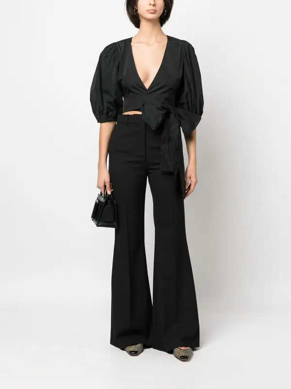 Red Valentino V-neck Cropped Wrap Blouse - Black