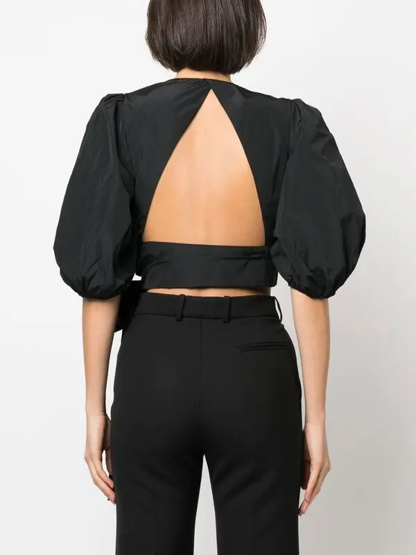 Red Valentino V-neck Cropped Wrap Blouse - Black