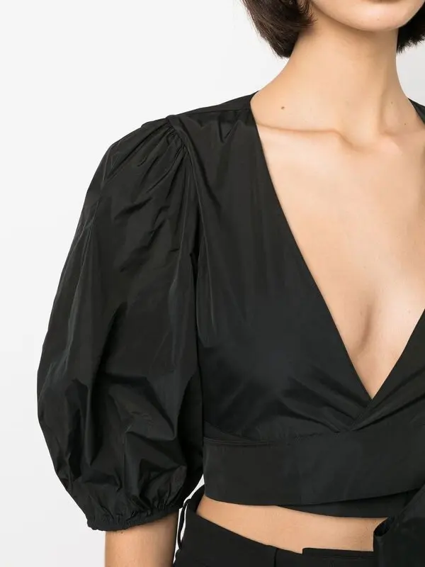 Red Valentino V-neck Cropped Wrap Blouse - Black