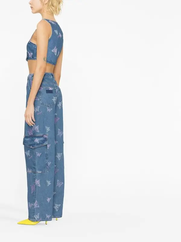 GANNI Embroidered Denim Crop Top