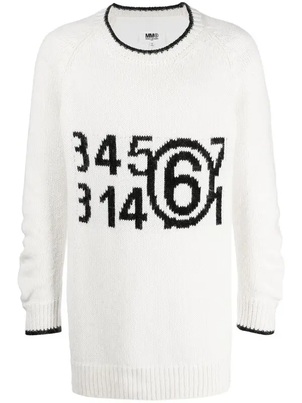 MAISON MARGIELA Intarsia-knit Numbers Jumper - White