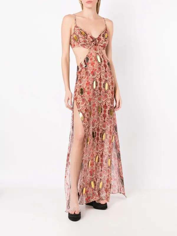 AMIR SLAMA Floral-print Cut-out Maxi Dress
