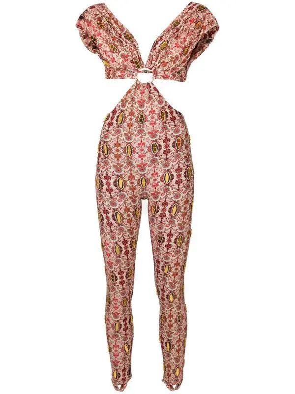 AMIR SLAMA Floral-print Cut-out Jumpsuit - Multicolour