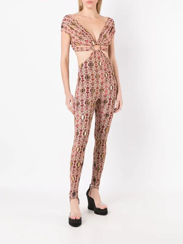AMIR SLAMA Floral-print Cut-out Jumpsuit