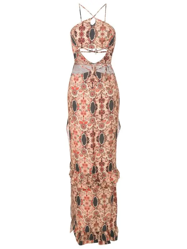 AMIR SLAMA Floral-print Halterneck Maxi Dress