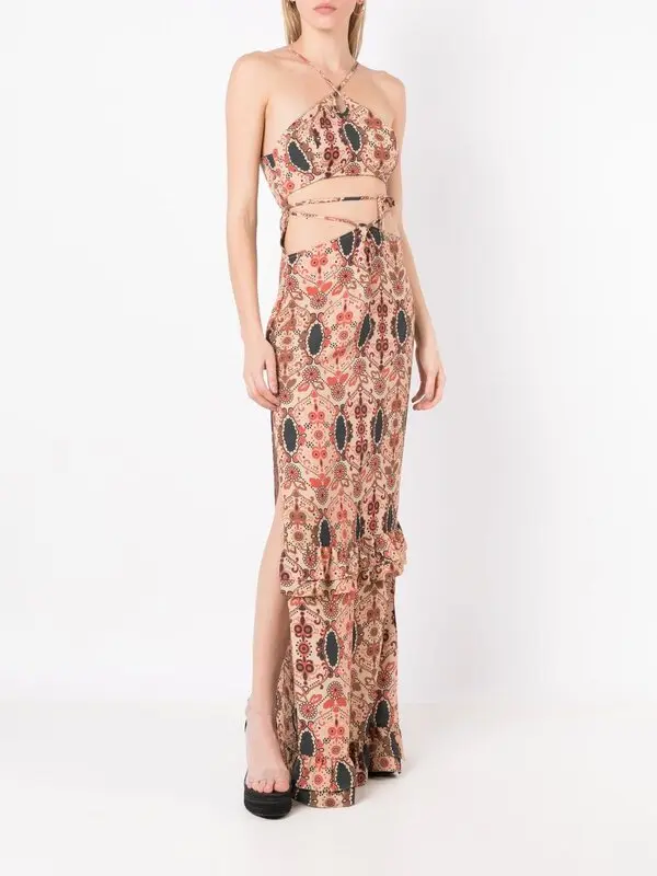 AMIR SLAMA Floral-print Halterneck Maxi Dress