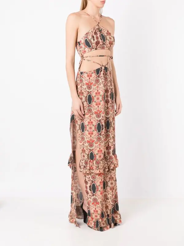 AMIR SLAMA Floral-print Halterneck Maxi Dress