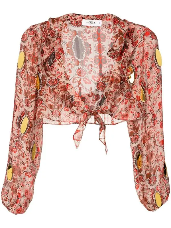 AMIR SLAMA Floral-print Cropped Blouse - Multicolour