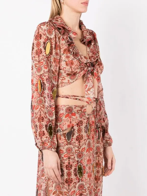 AMIR SLAMA Floral-print Cropped Blouse