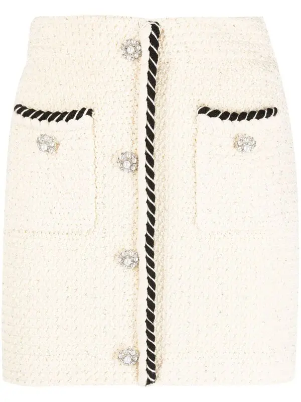 SELF-PORTRAIT Braided-trim Knitted Mini Skirt - Neutrals
