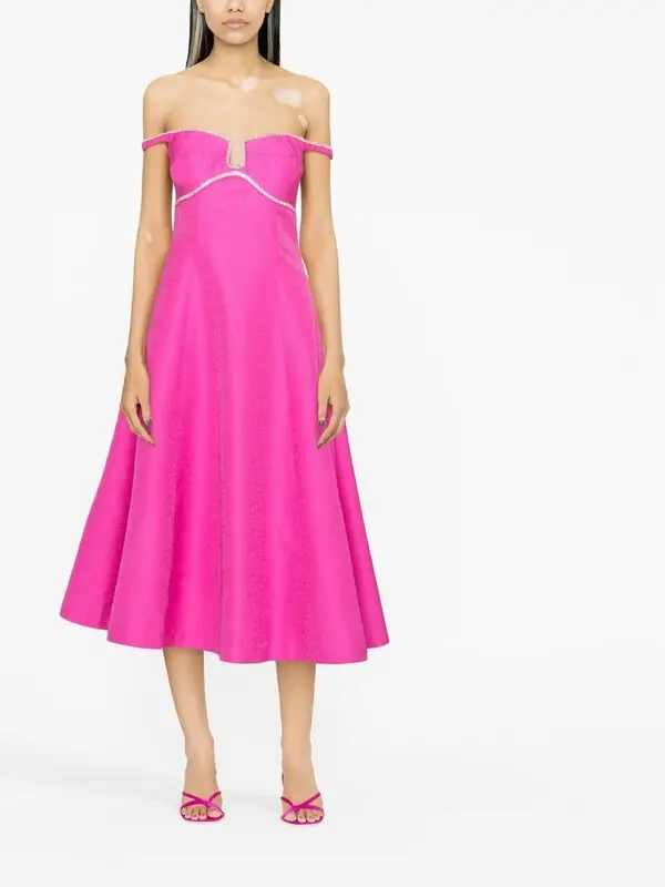 SELF-PORTRAIT Off-shoulder Flared Midi Dress