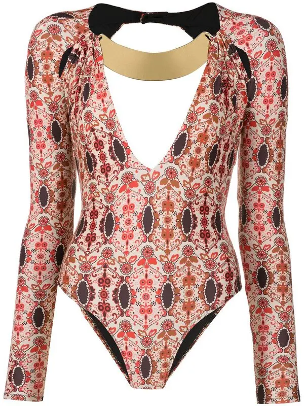 AMIR SLAMA Floral-print V-neck Bodysuit