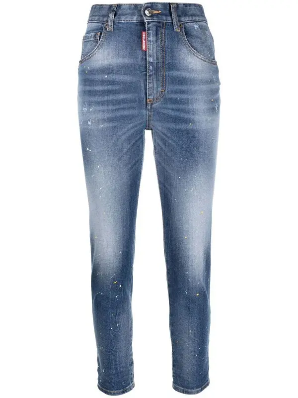 Dsquared2 Paint Splatter Skinny Cropped Jeans