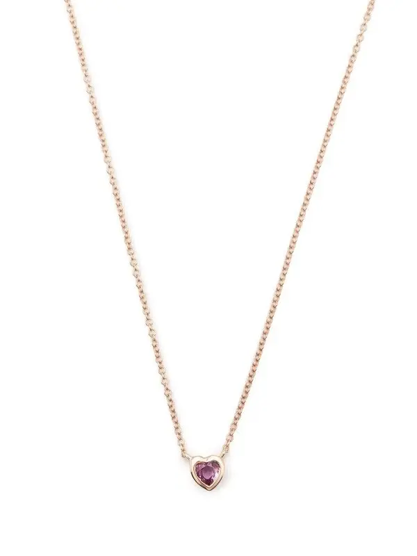 Ef Collection 14kt Rose Gold Heart Sapphire Necklace - Pink