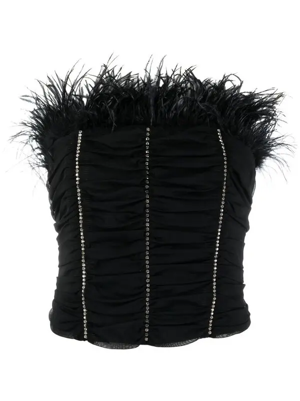 Patrizia Pepe Crystal-embellished Feather Top - Black