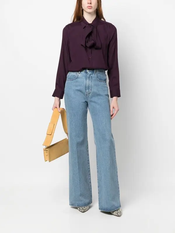 PAULA Scarf-detail Stretch-silk Shirt - Purple